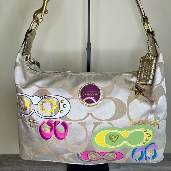 Coach | Bags | Coach Poppy F7586 Cream Signature Satin Applique Hobo ...